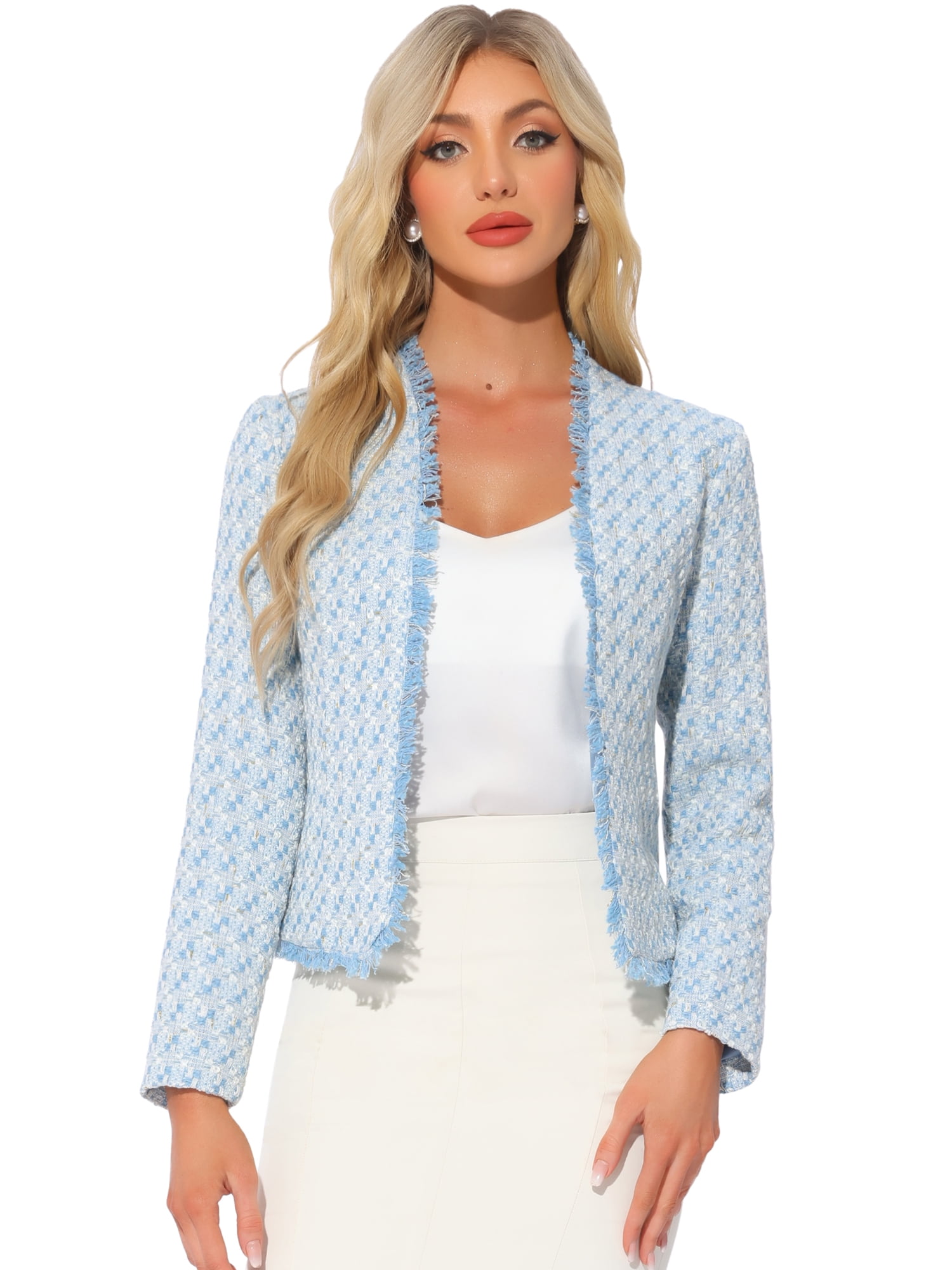 DARING DIVA Plaid Tweed Blazer for Women's Open Front Work Office ...