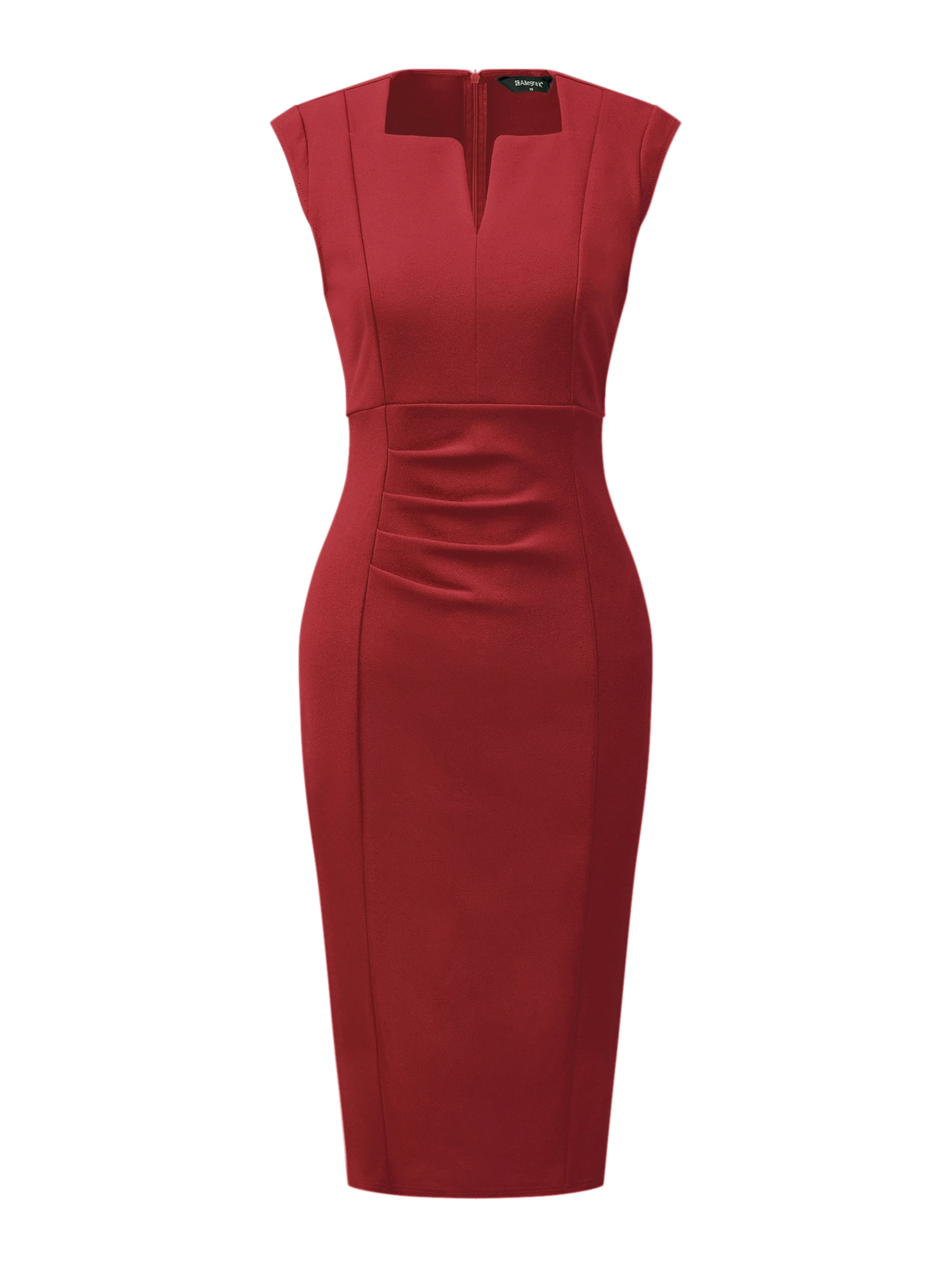 DARING DIVA Pleated Cap Sleeve V Neck Shift Office Work Dresses XL Red ...