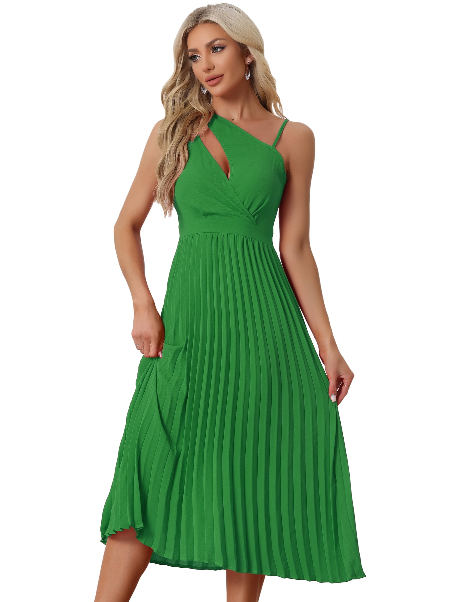 DARING DIVA Pleated One Shoulder Sleeveless Cocktail Dress M Green ...