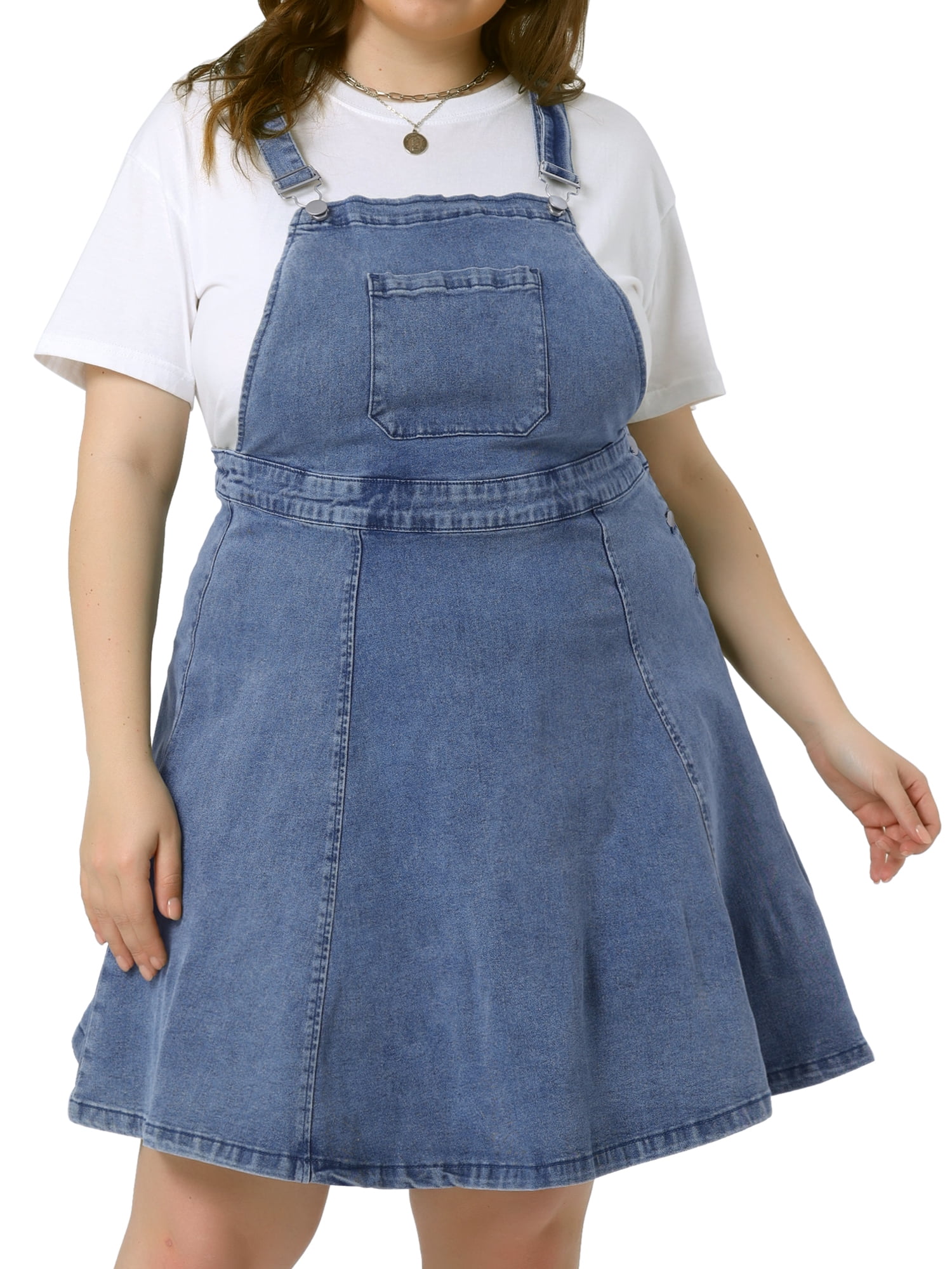 DARING DIVA Plus Side Adjustable Strap Denim Overall A Line Denim Dress ...