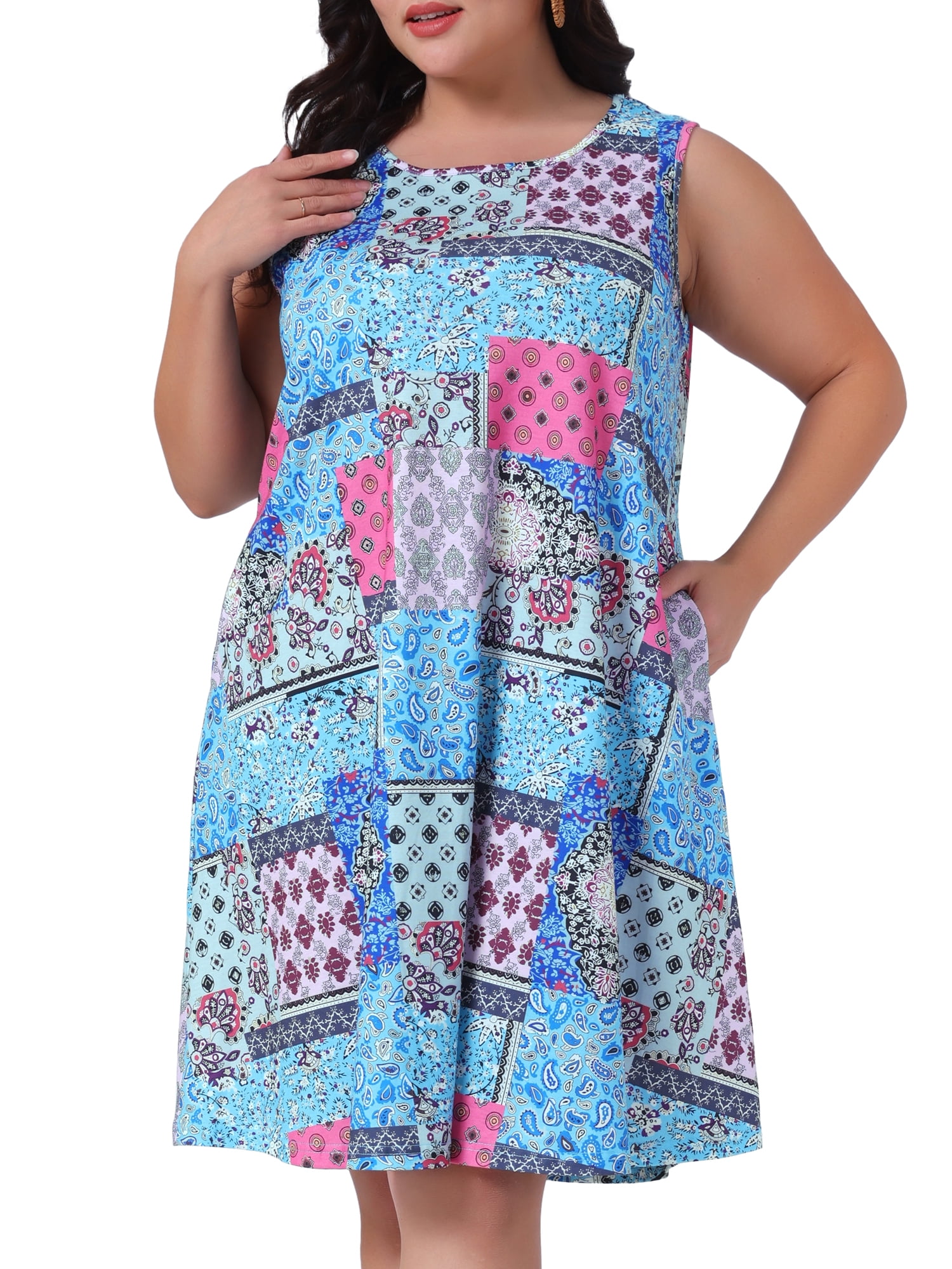 DARING DIVA Plus Size Floral Tank Sleeveless Boho Dress 3X Pink Blue ...