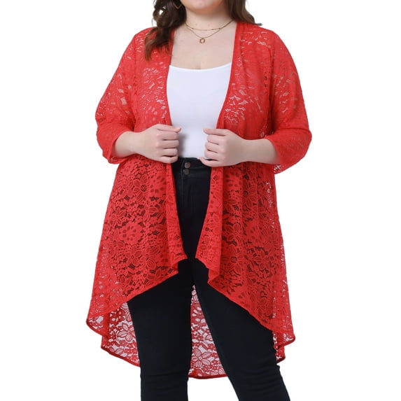 DARING DIVA Plus Size Lace Crochet Sheer Kimono Cover Up Cardigan 3X ...