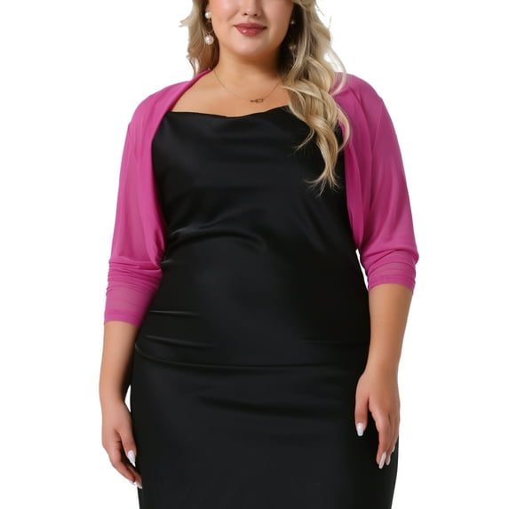 DARING DIVA Plus Size Mesh Crop Long Sleeve Sheer Bolero Shrug Top 1X ...
