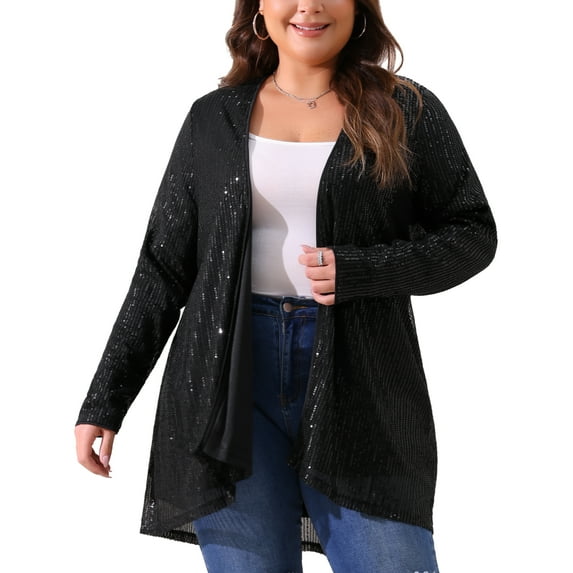 DARING DIVA Plus Size Sequin Long Sleeve Open Front Outerwear Coat 3X ...