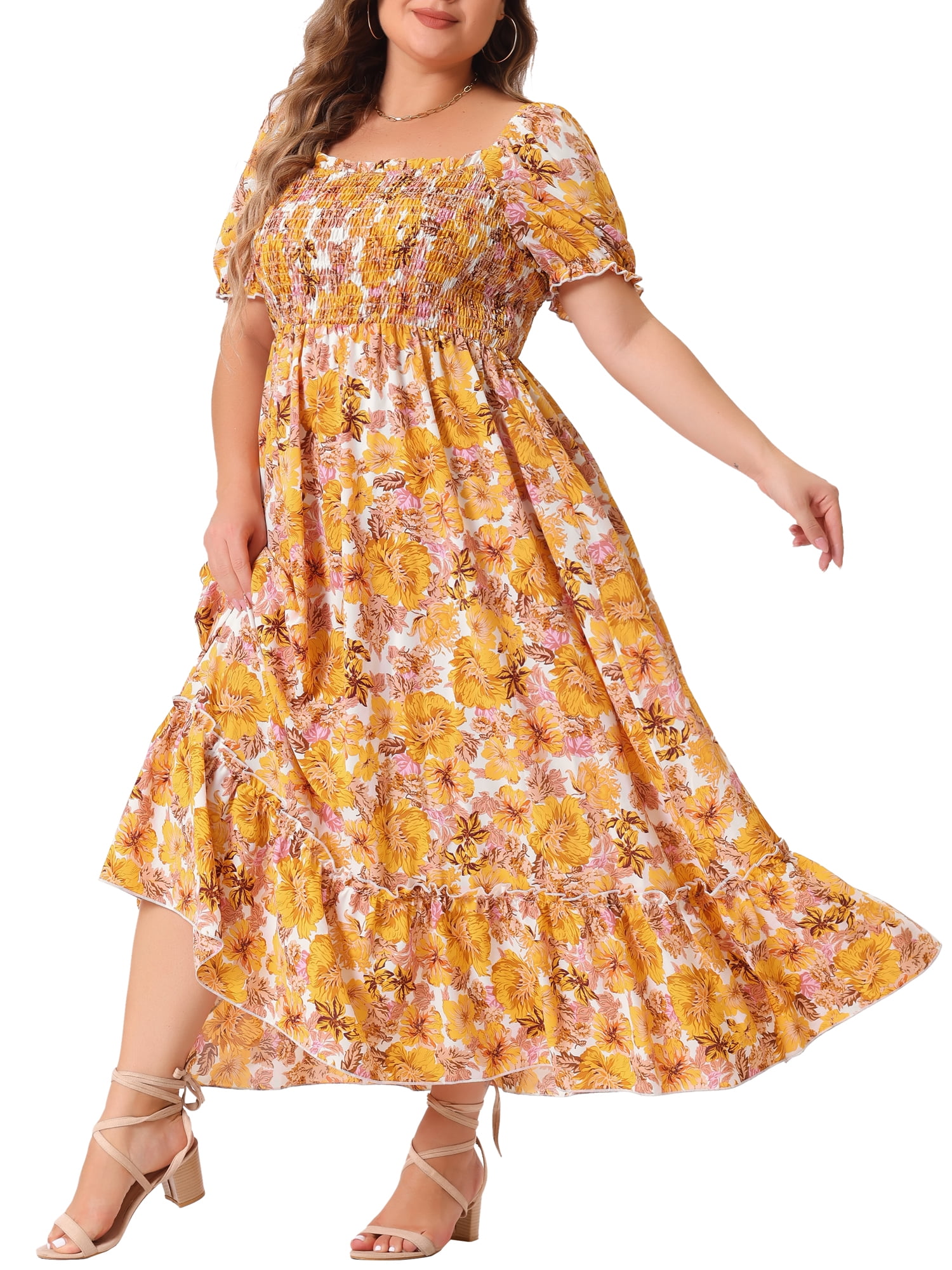 DARING DIVA Plus Size Short Sleeve Square Neck Maxi Floral Dress 2X ...