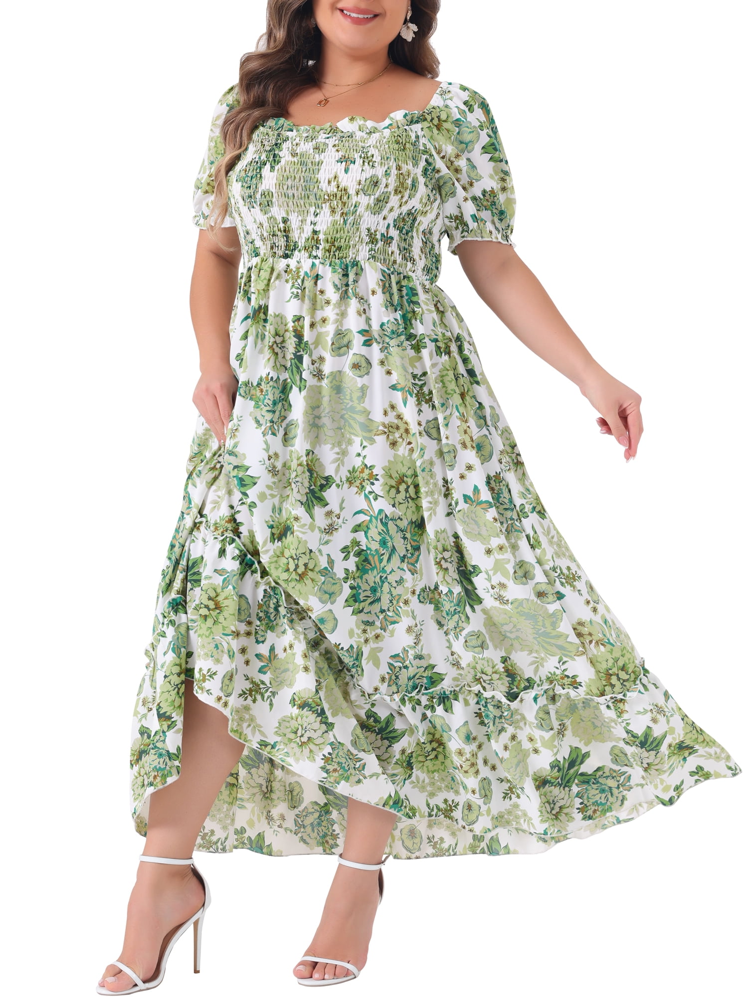 DARING DIVA Plus Size Short Sleeve Square Neck Maxi Floral Dress 2X ...