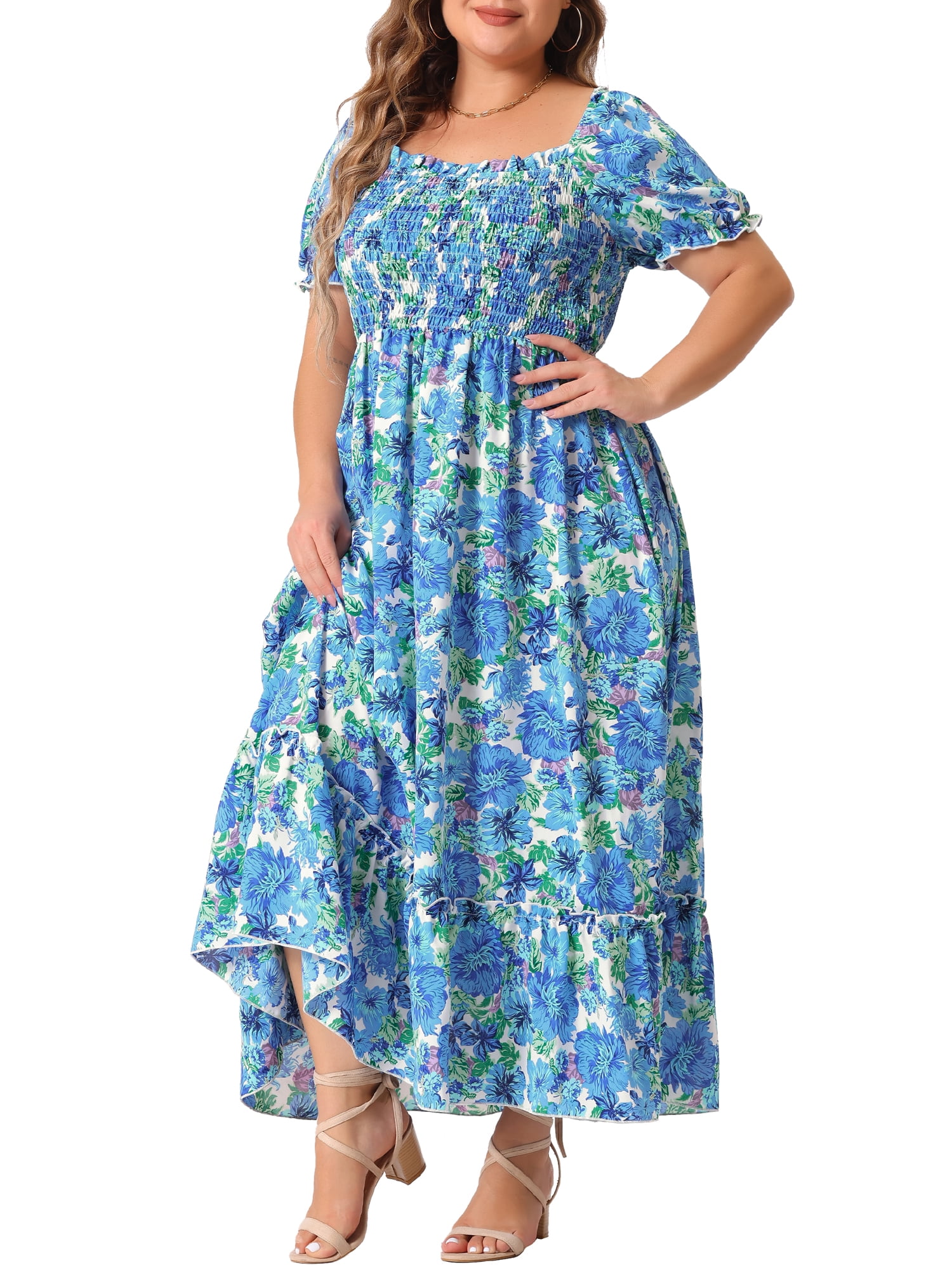 DARING DIVA Plus Size Short Sleeve Square Neck Maxi Floral Dress 4X ...