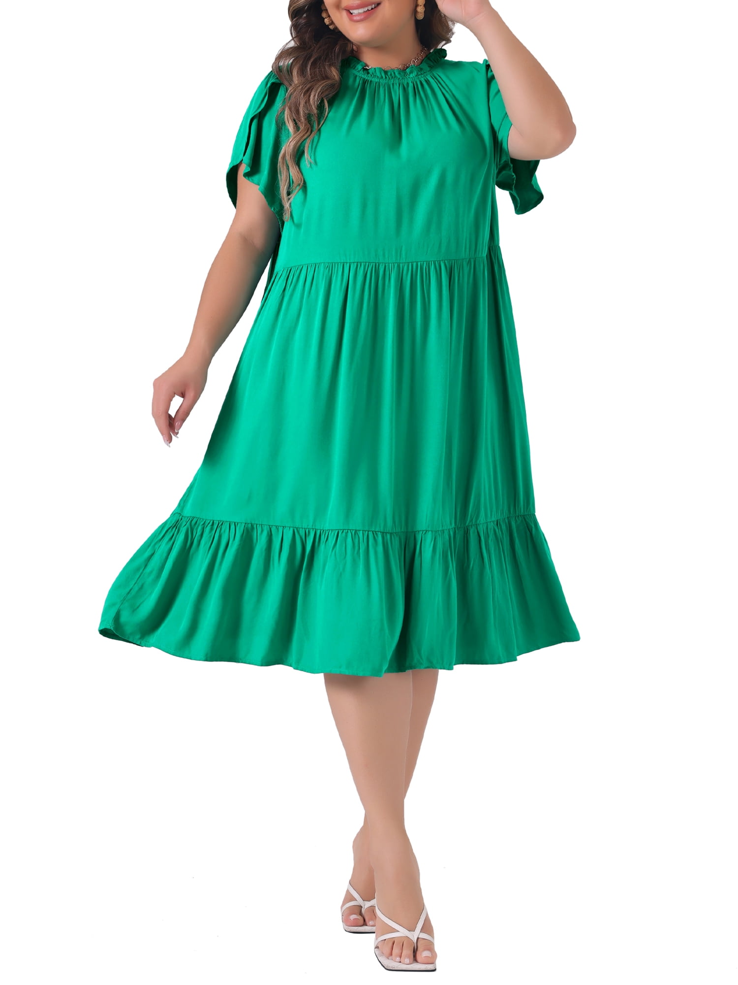 DARING DIVA Plus Size Tie Back Boat Neck Midi Length Dress 3X Green ...