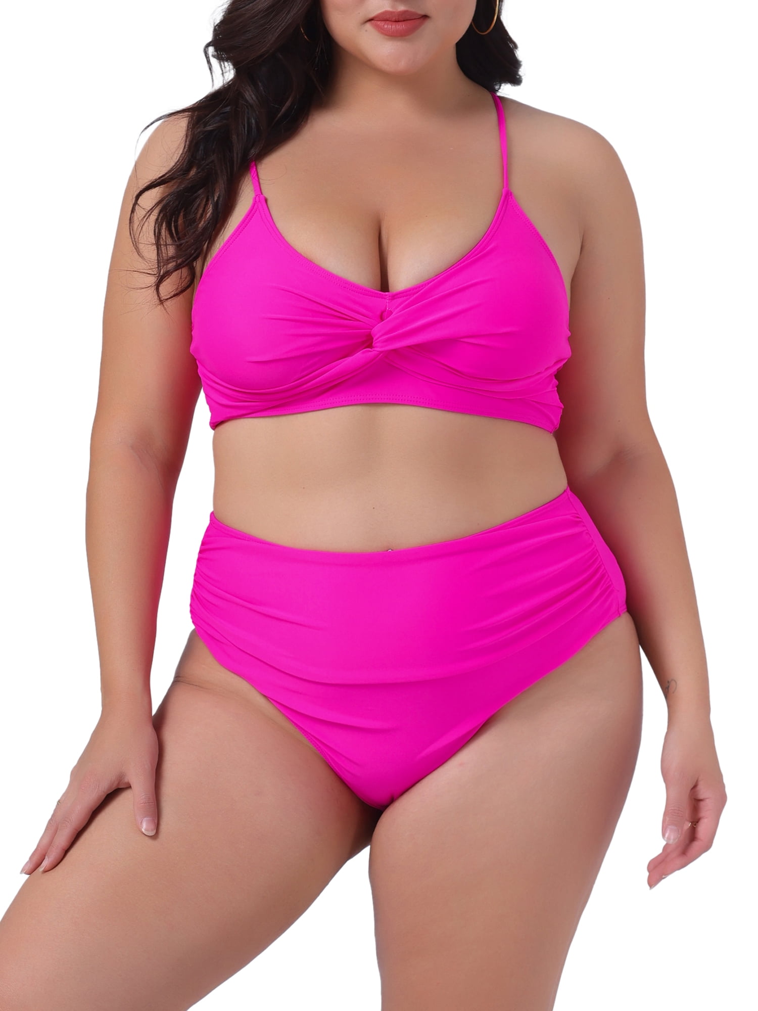 DARING DIVA Plus Size V Neck Tummy Control Two Piece Swimsuit 4X Hot Pink - Walmart.com