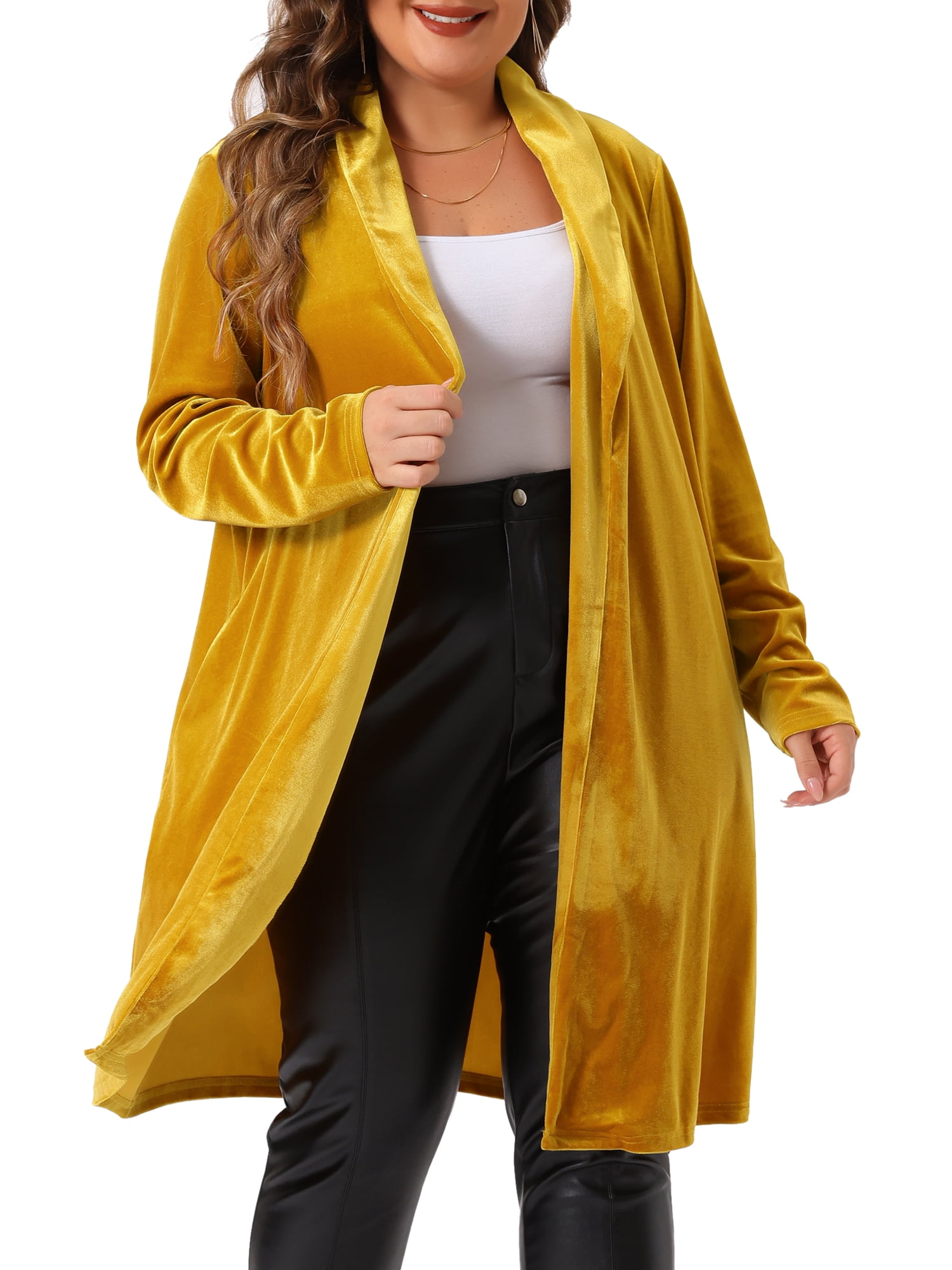 DARING DIVA Plus Size Velvet Jackets Open Front Long Cardigan 1X Gold ...
