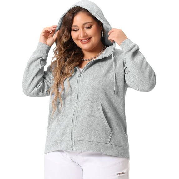DARING DIVA Plus Size Zip Up Long Sleeve Hooded Jacket 1X Grey ...