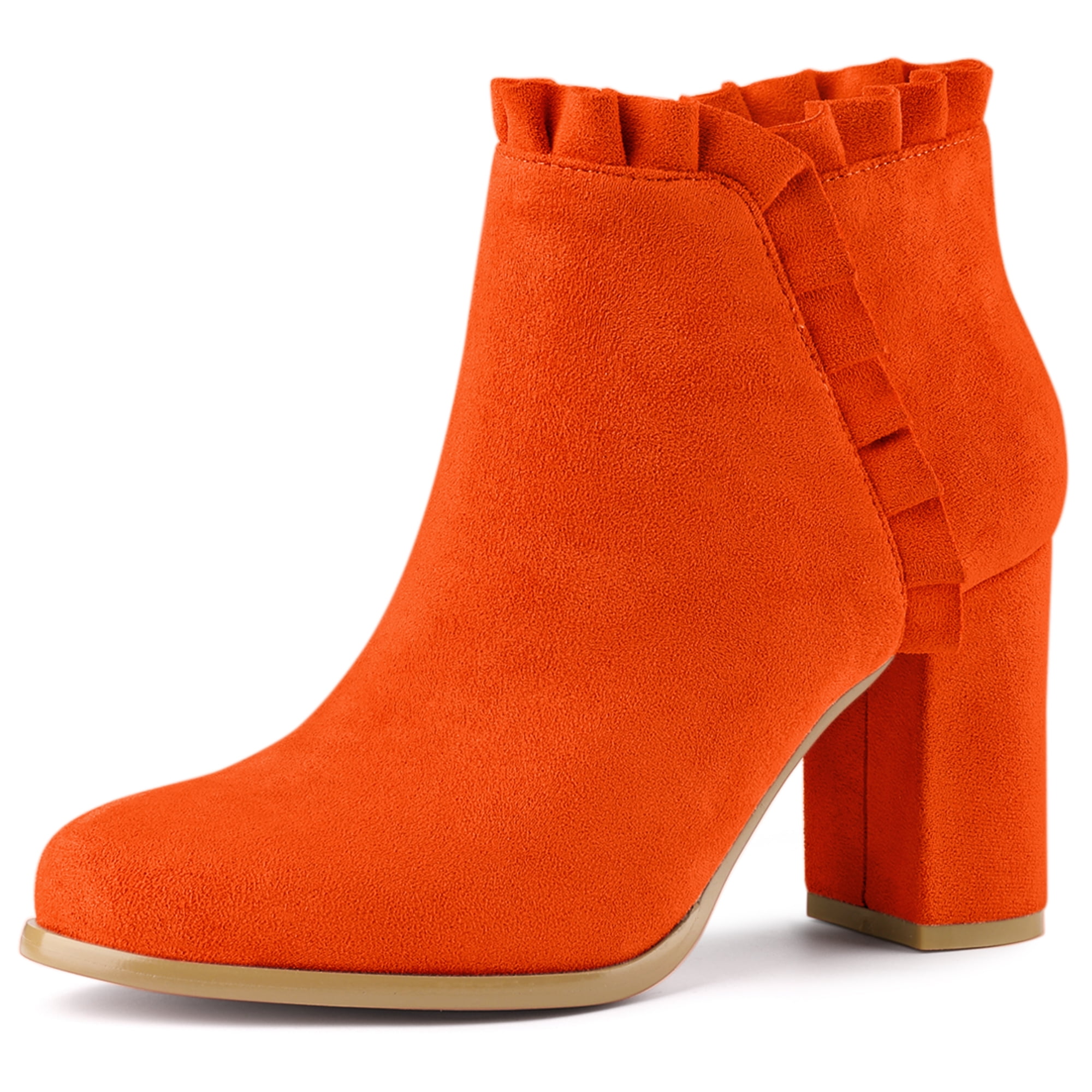 DARING DIVA Pointed Toe Ruffle Block Heels Ankle Booties Orange 9 ...