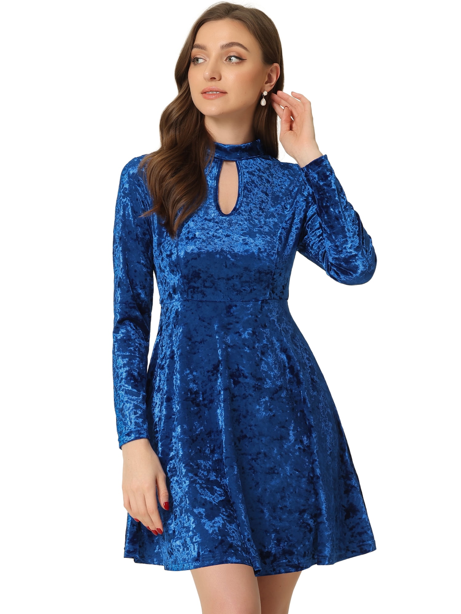 DARING DIVA Prom Choker Neck High Waist Velvet Mini Dress M Royal Blue ...