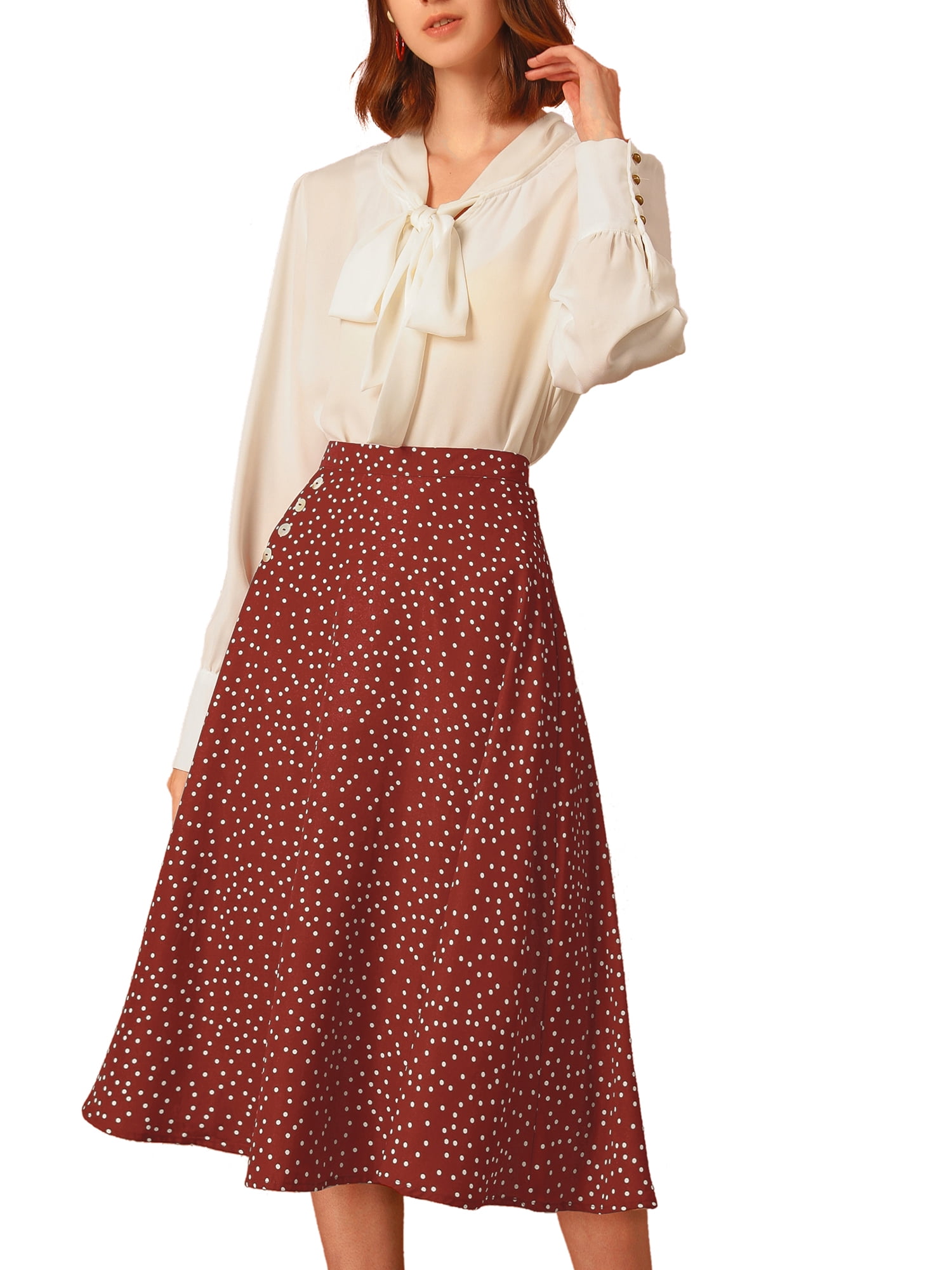 DARING DIVA Retro Polka Dots Elastic Waist Vintage A-Line Midi Skirt S ...