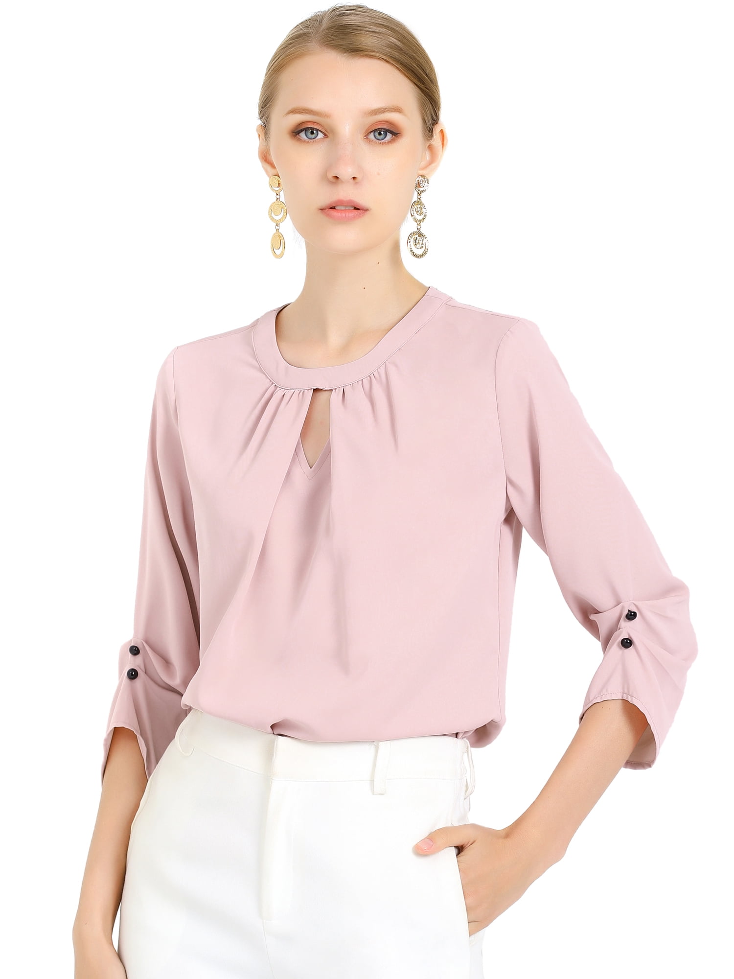 DARING DIVA Round Neck Keyhole Pleated Shirred Work Top 3XL Pink ...