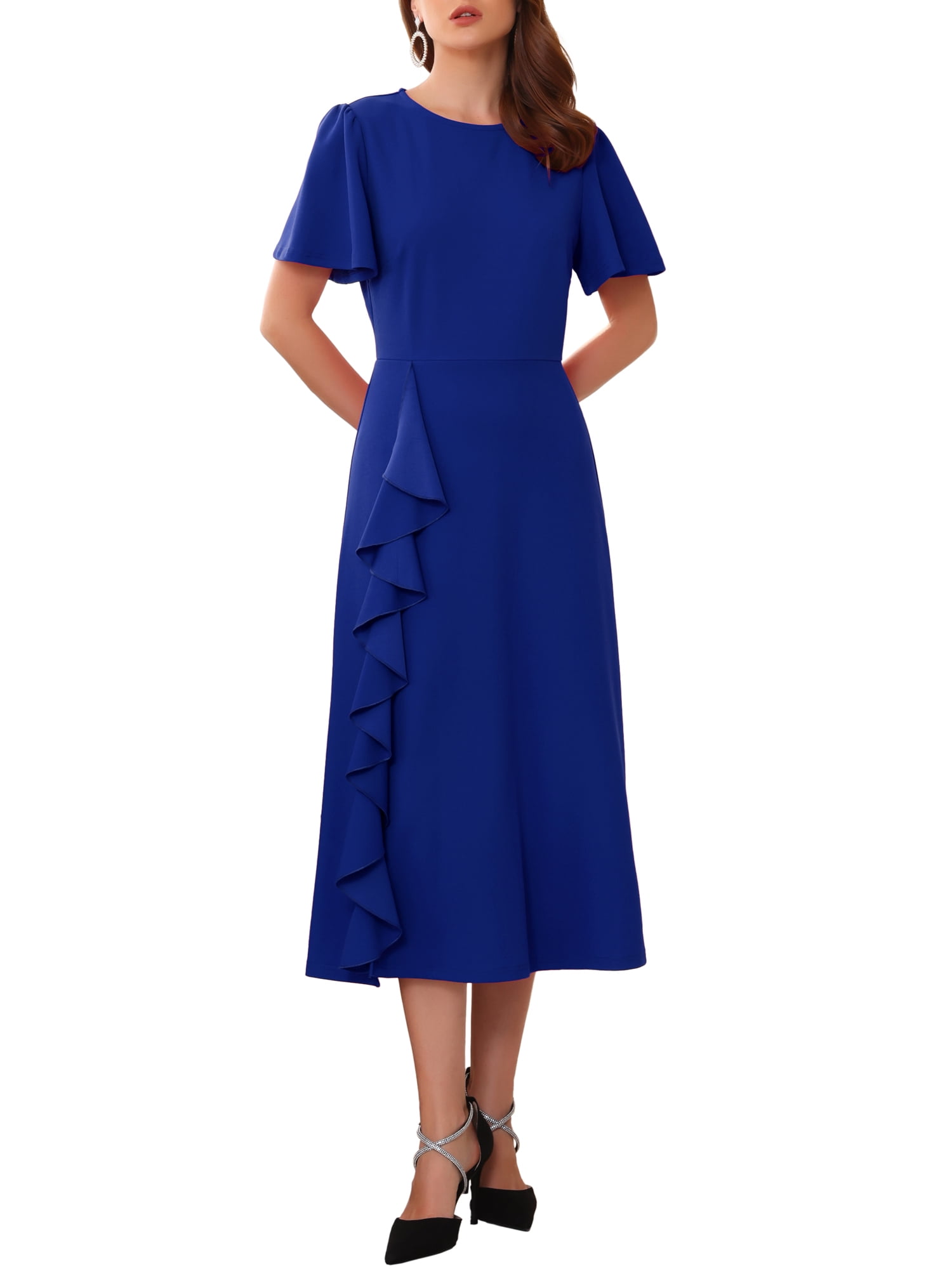 DARING DIVA Women's Ruffle Crew Neck Short Sleeve Formal Cocktail Dress ...