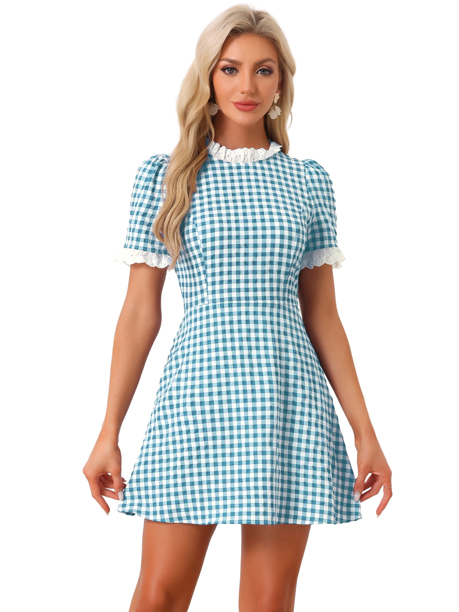 DARING DIVA Ruffle Neck Contrast Panel Color Vintage Dresses L Lake ...
