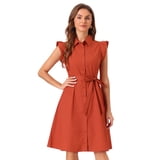 DARING DIVA Ruffled Sleeve Button Down Belted Knee Length Shirt Dress ...