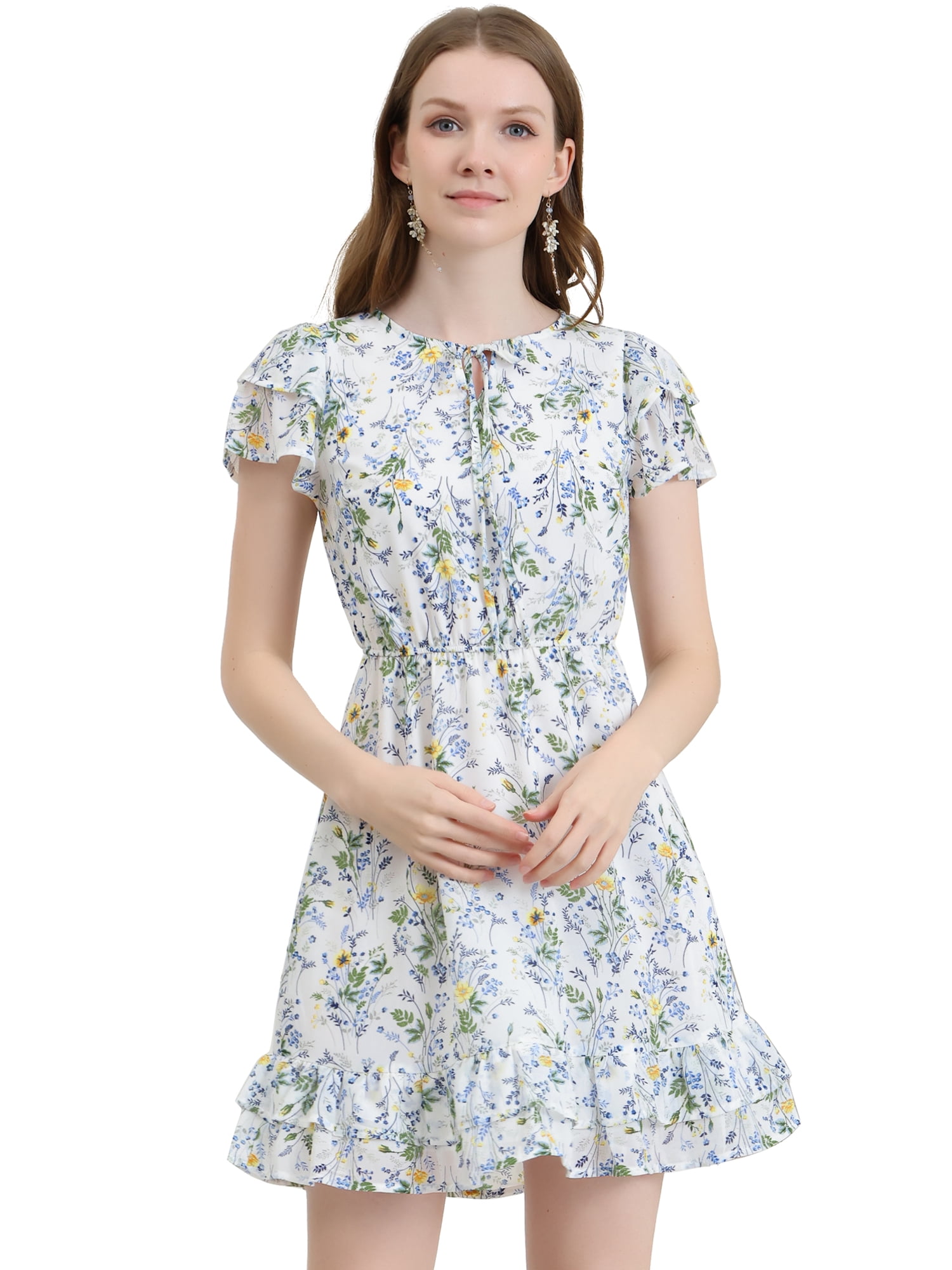 DARING DIVA Ruffled Sleeve Chiffon A-Line Floral Ruffle Minidress S ...