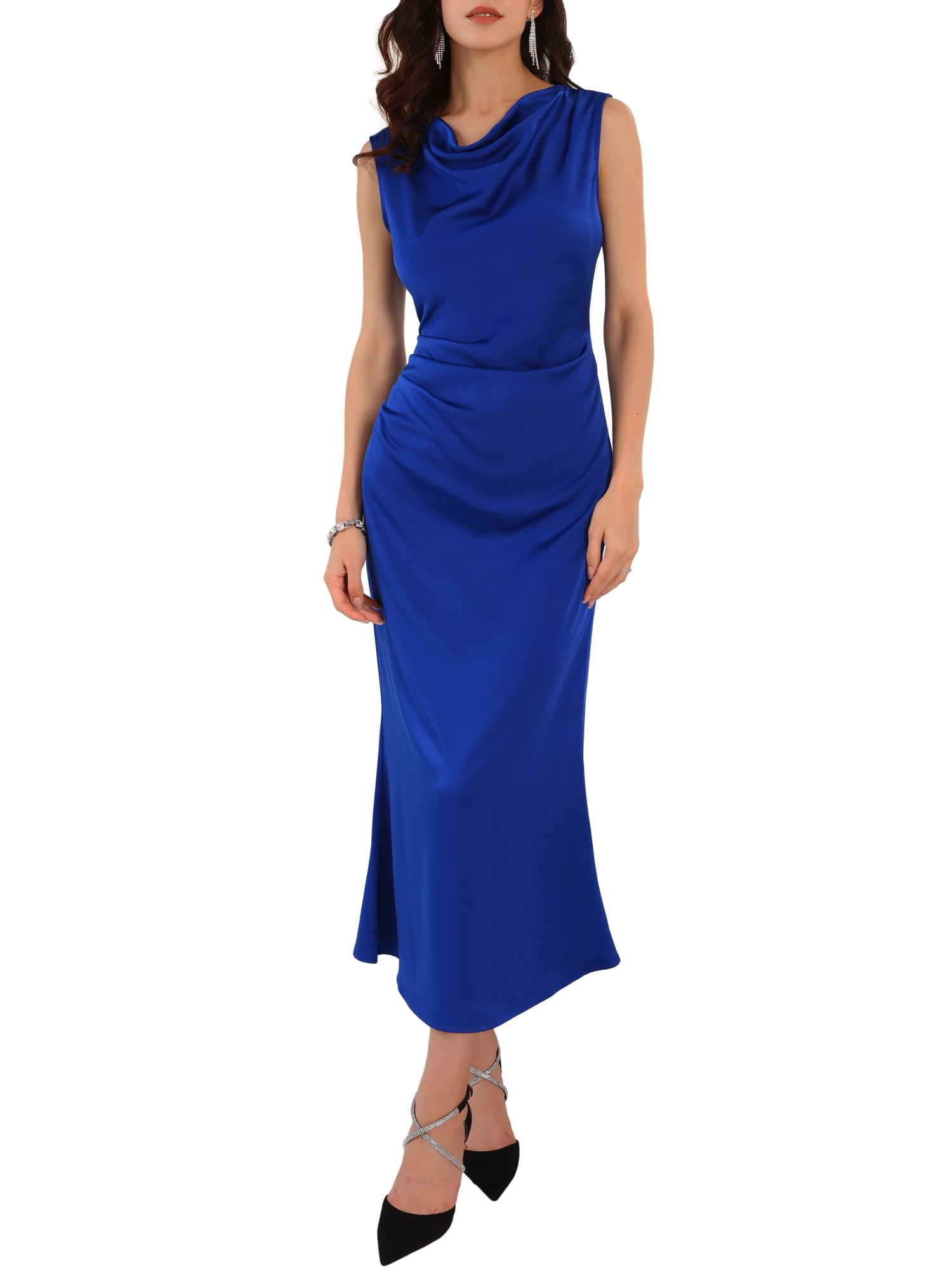 DARING DIVA Satin Cocktail Cowl Neck Ruched Sleeveless Maxi Dress 2XL ...