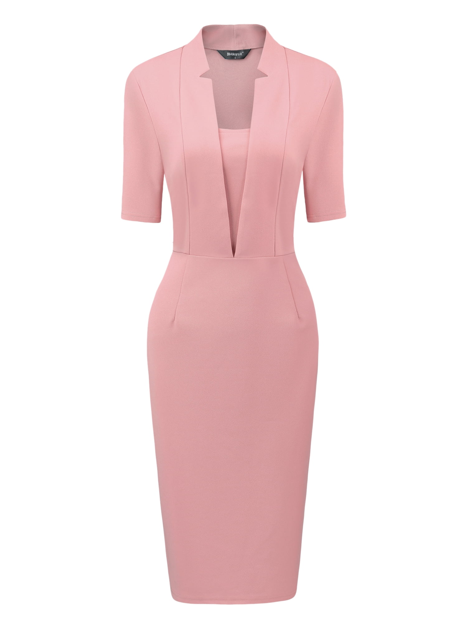 DARING DIVA Sheath V Neck Work Office Bodycon Midi Dresses L Grey Pink ...