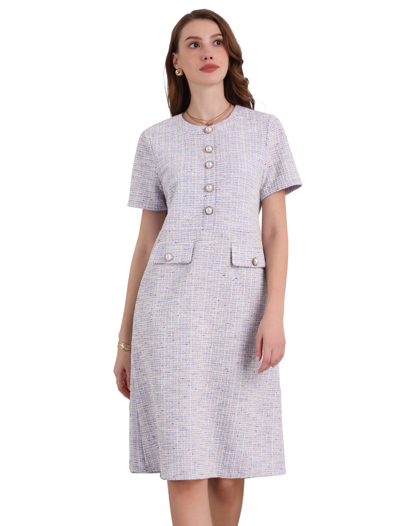 DARING DIVA Women's Short Sleeve A-line Dress Button Decor Dress 2XL ...