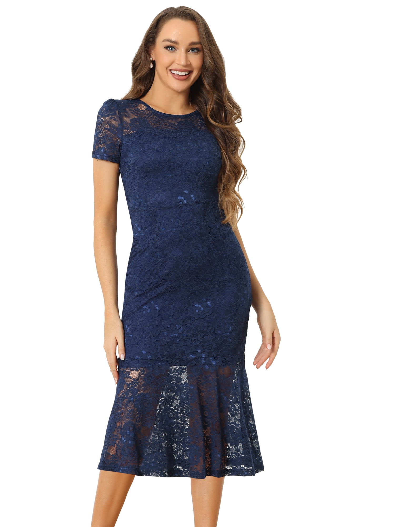 DARING DIVA Short Sleeve Cocktail Mermaid Bodycon Dress L Dark Blue ...