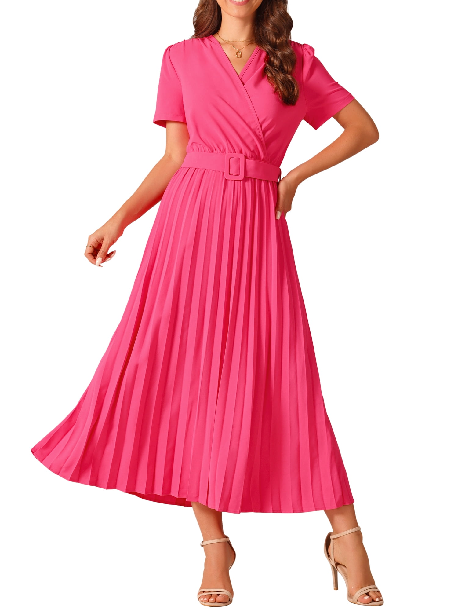 DARING DIVA Short Sleeve Wrap V Neck Flowy Pleated Midi Dress S Hot ...