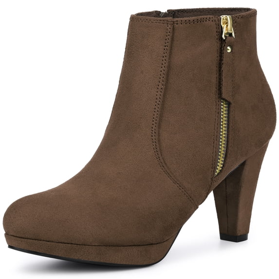 DARING DIVA Side Zip Low Platform Chunky Heel Ankle Booties Dark Brown ...