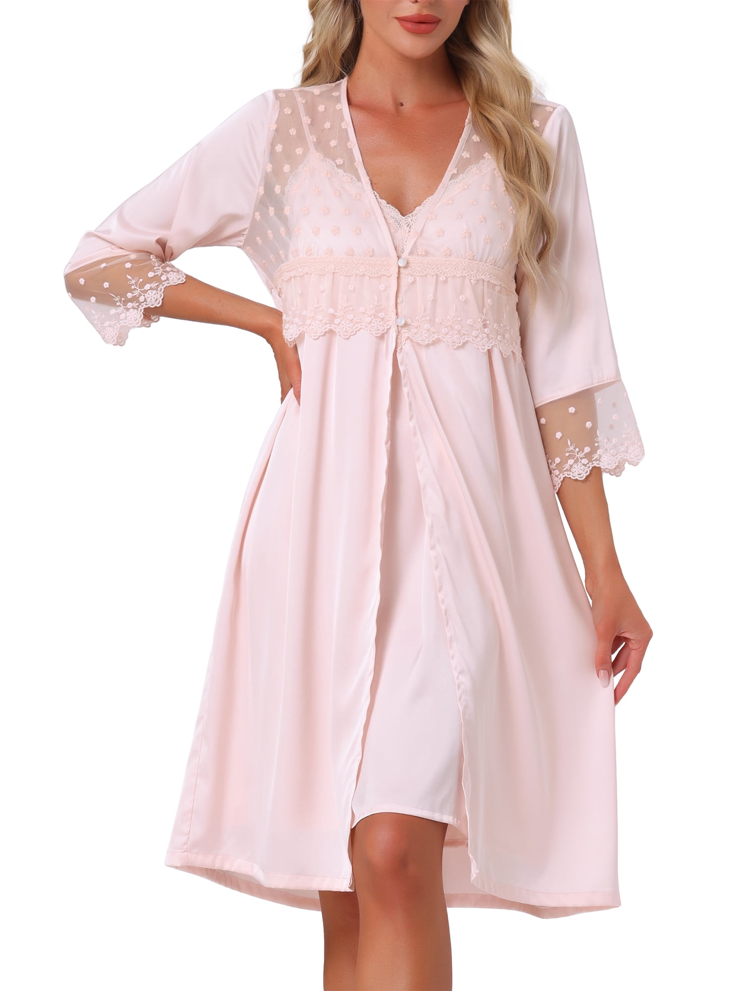 DARING DIVA Silky Nightgown Robe Set Satin Camisole Pajama 2 Pieces S ...