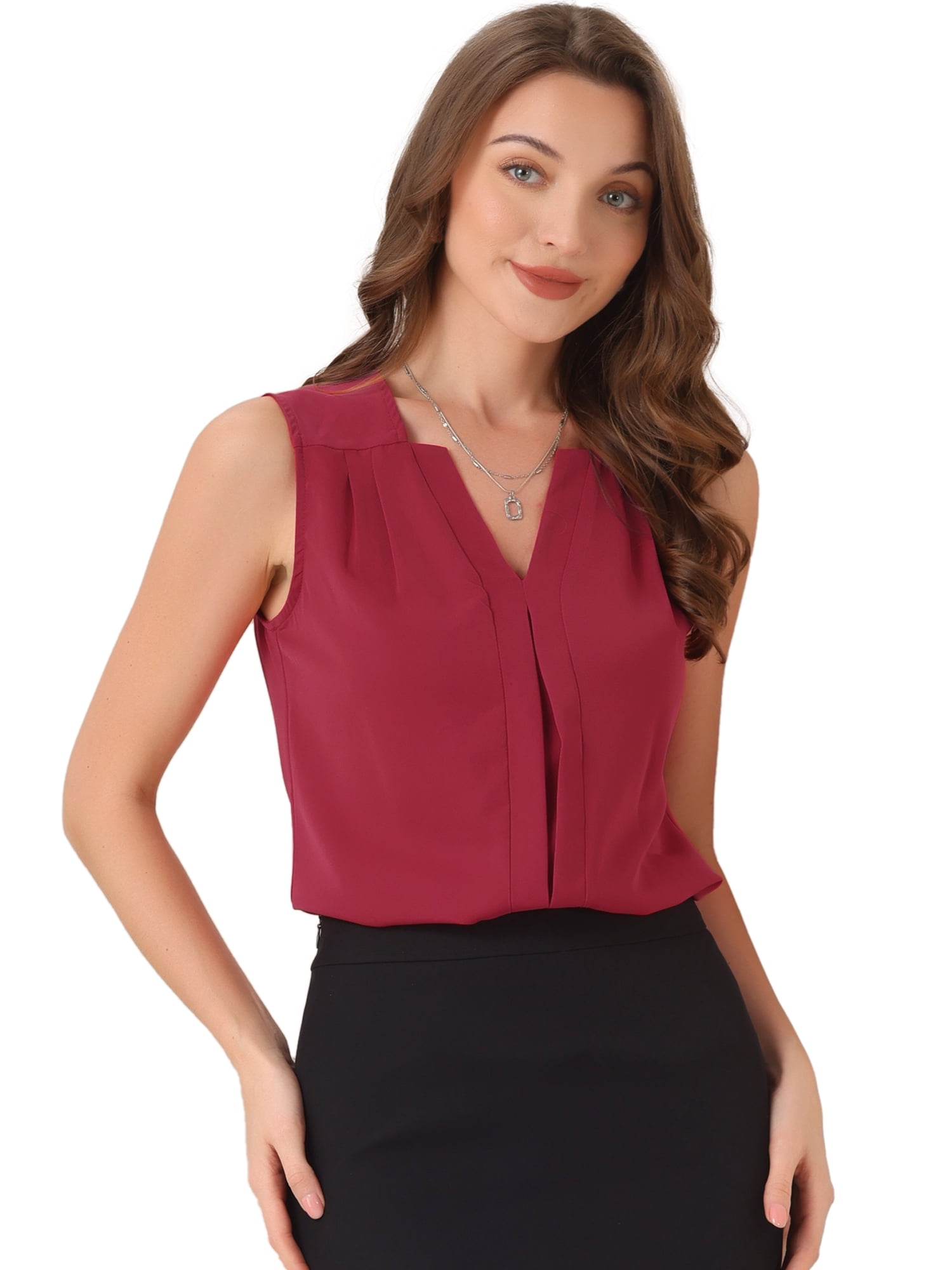 DARING DIVA Sleeveless Blouse Top Office Work Shirt L Red - Walmart.com