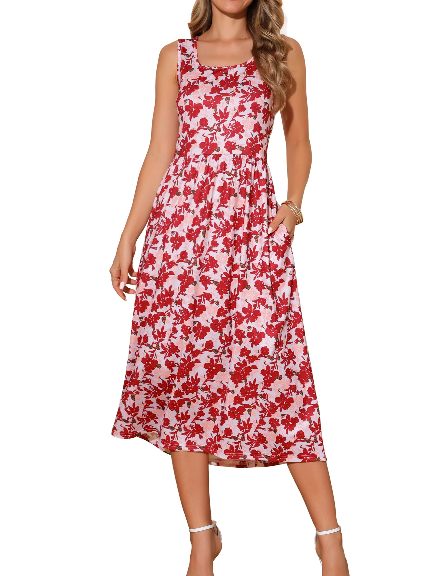 DARING DIVA Sleeveless Midi Summer Floral Boho Dress L Red - Walmart.com