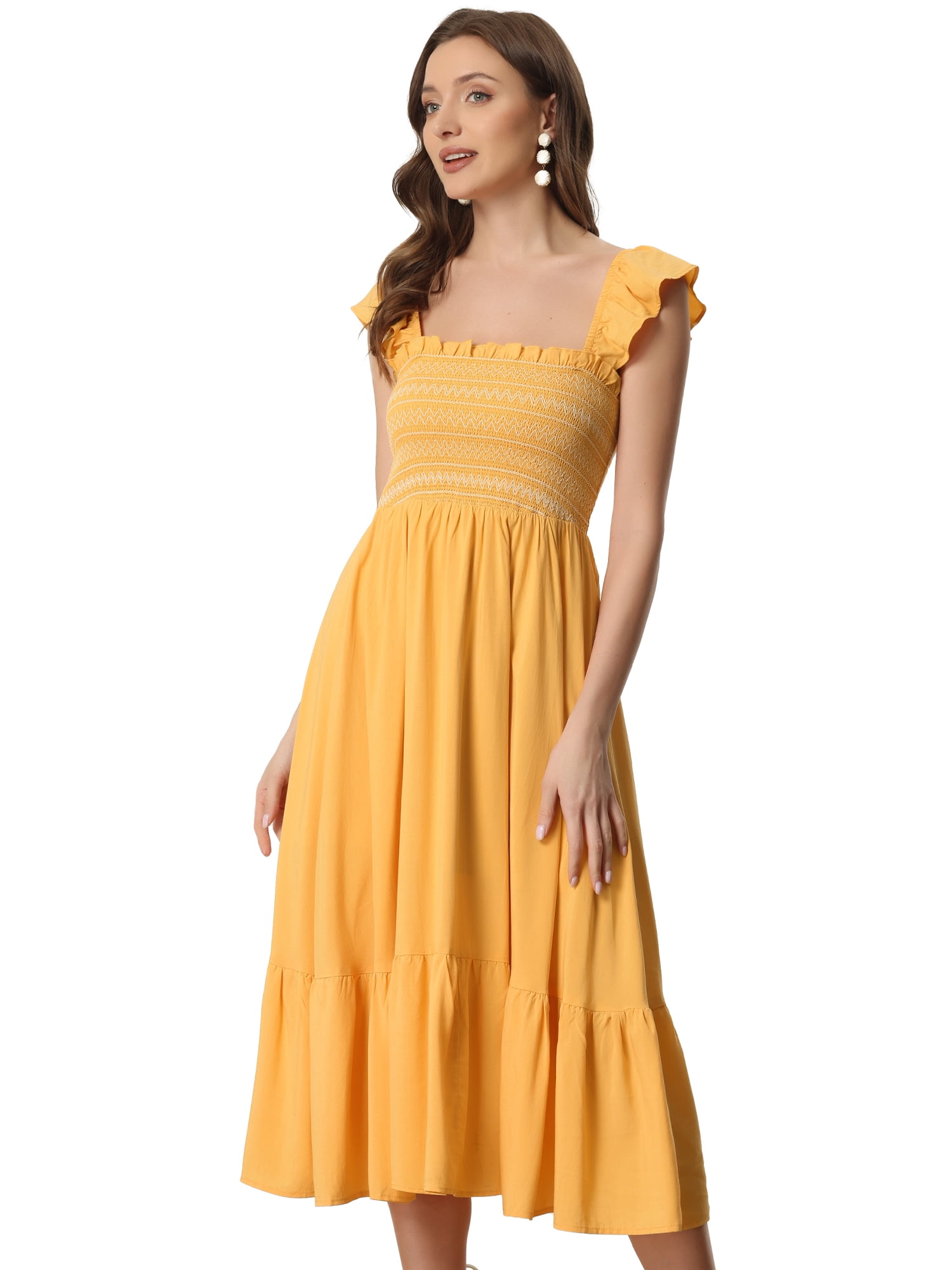 DARING DIVA Square Neck Boho Sleeveless Ruffle Tiered Smocked Sundress ...