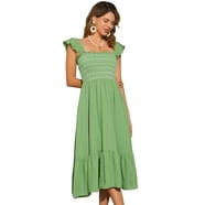 INSPIRE CHIC Women's Sun Dress Square Neck Ruffle Tiered Flowy Smocked ...