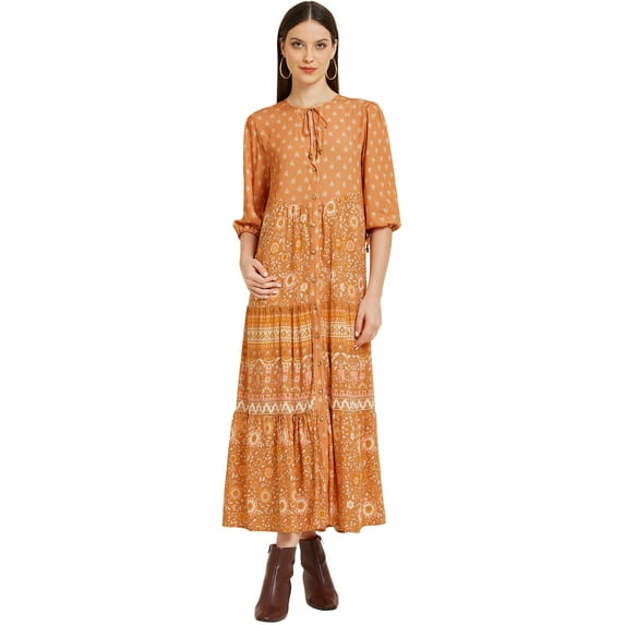 DARING DIVA Stylish Boho Long Floral Dress S Orange - Walmart.com