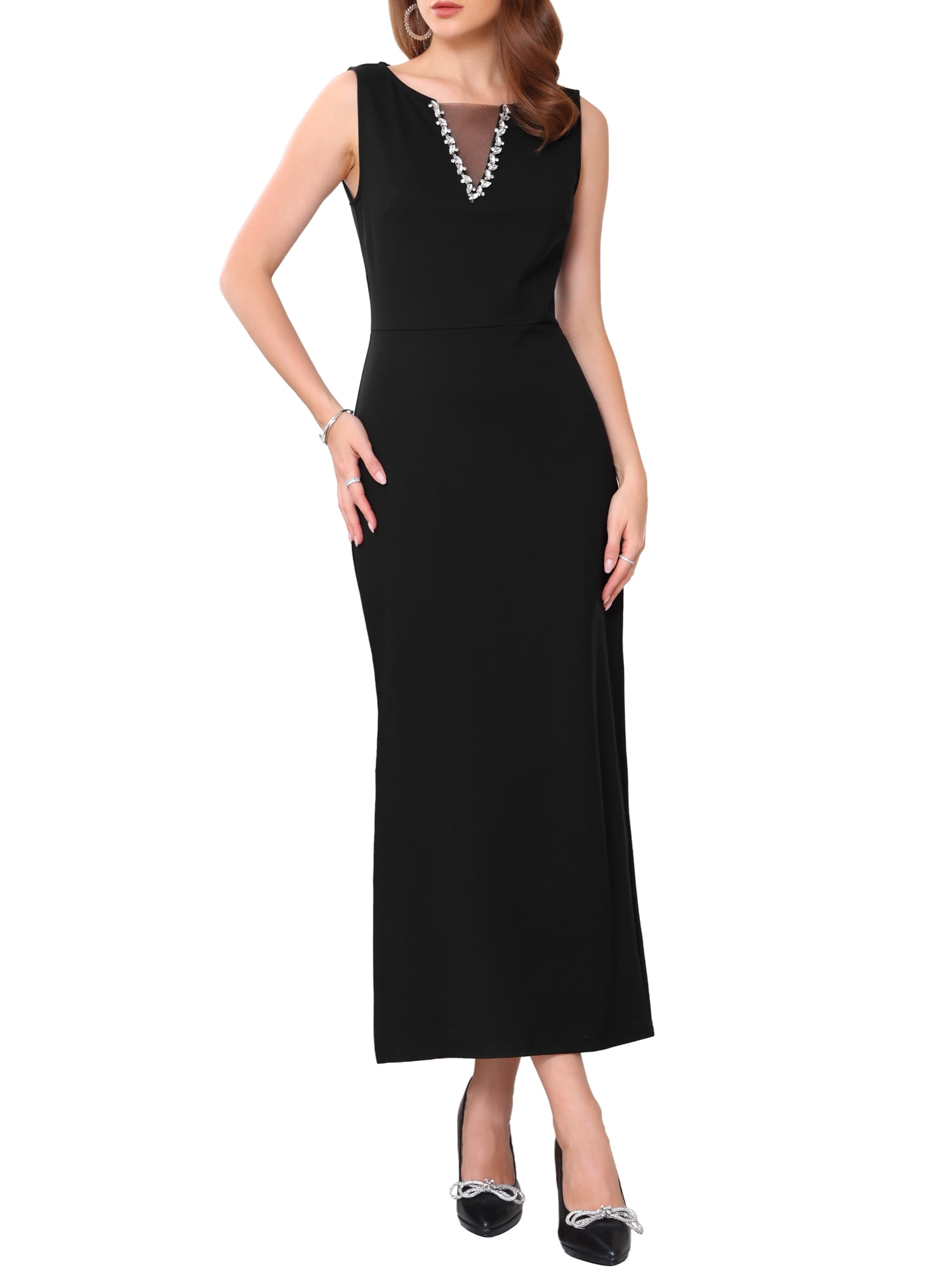 DARING DIVA Stylish Elegant Sleeveless Cocktail Sequined Trim Dress L ...