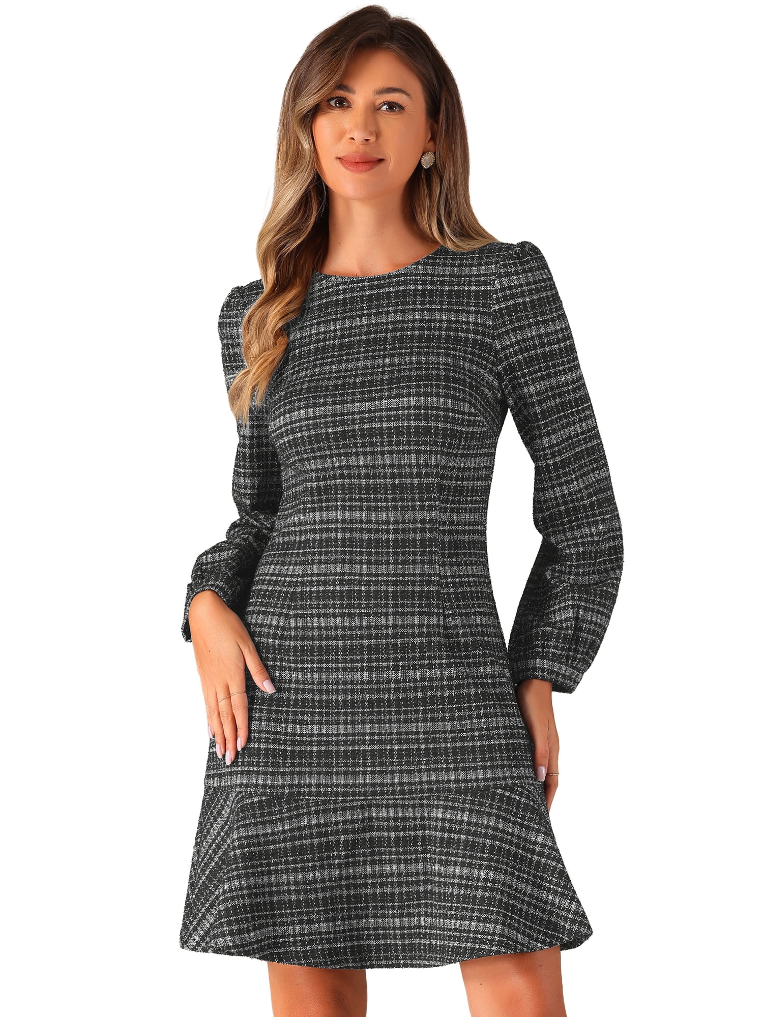 DARING DIVA Tweed Vintage Puff Sleeves Ruffle Hem Dress XL Black ...