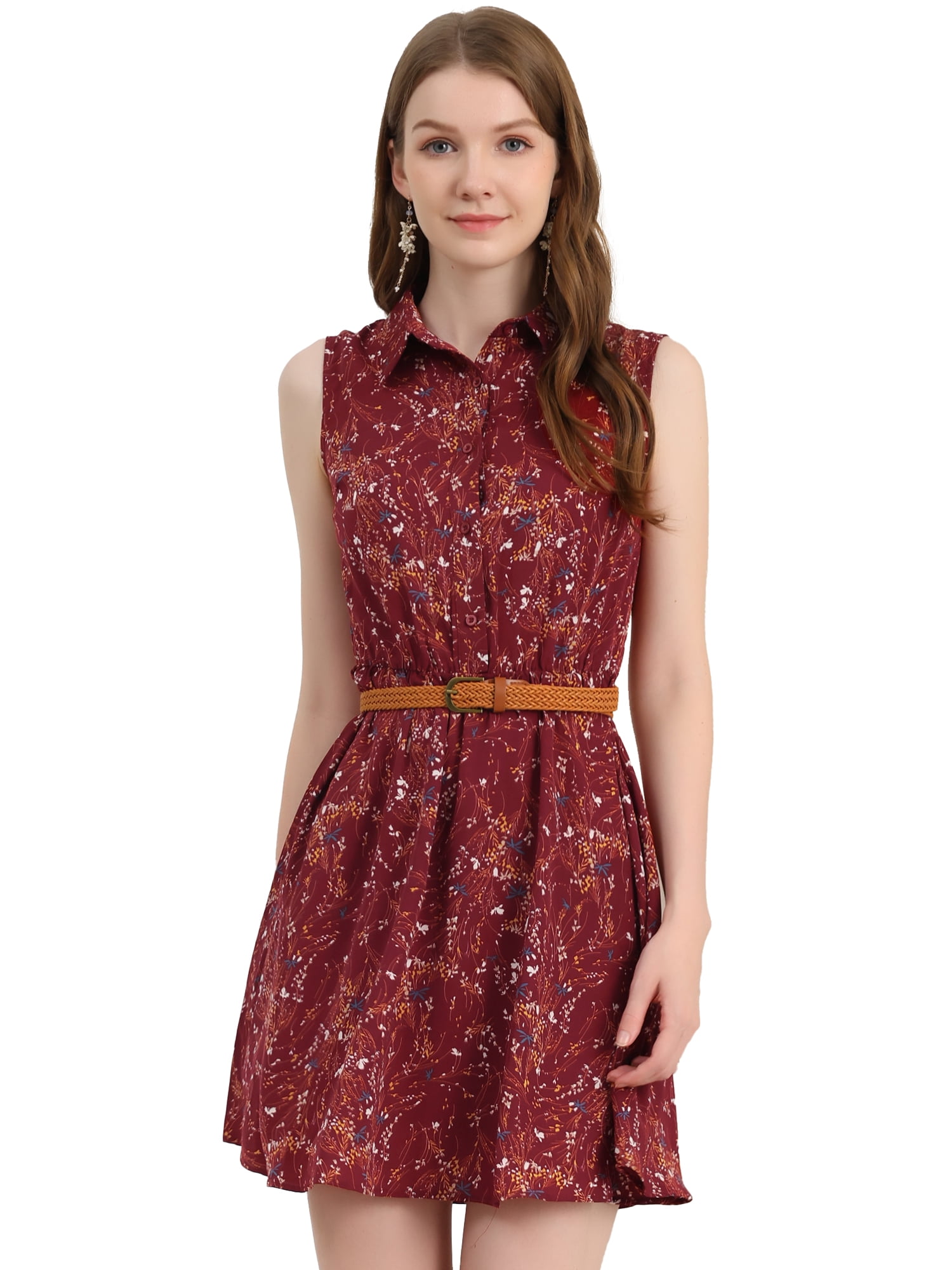 DARING DIVA Unlined Above Knee Sleeveless Mini Belted Dress S Dark Red ...