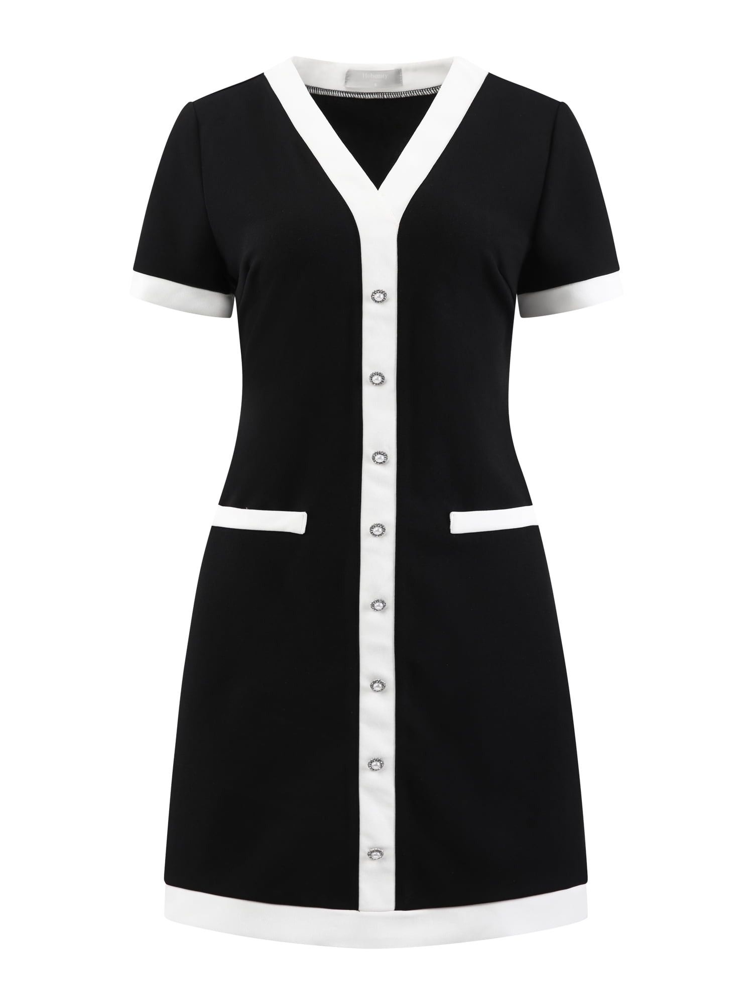 DARING DIVA V Neck A-Line Contrast Color Short Sleeve Trendy Dress M ...