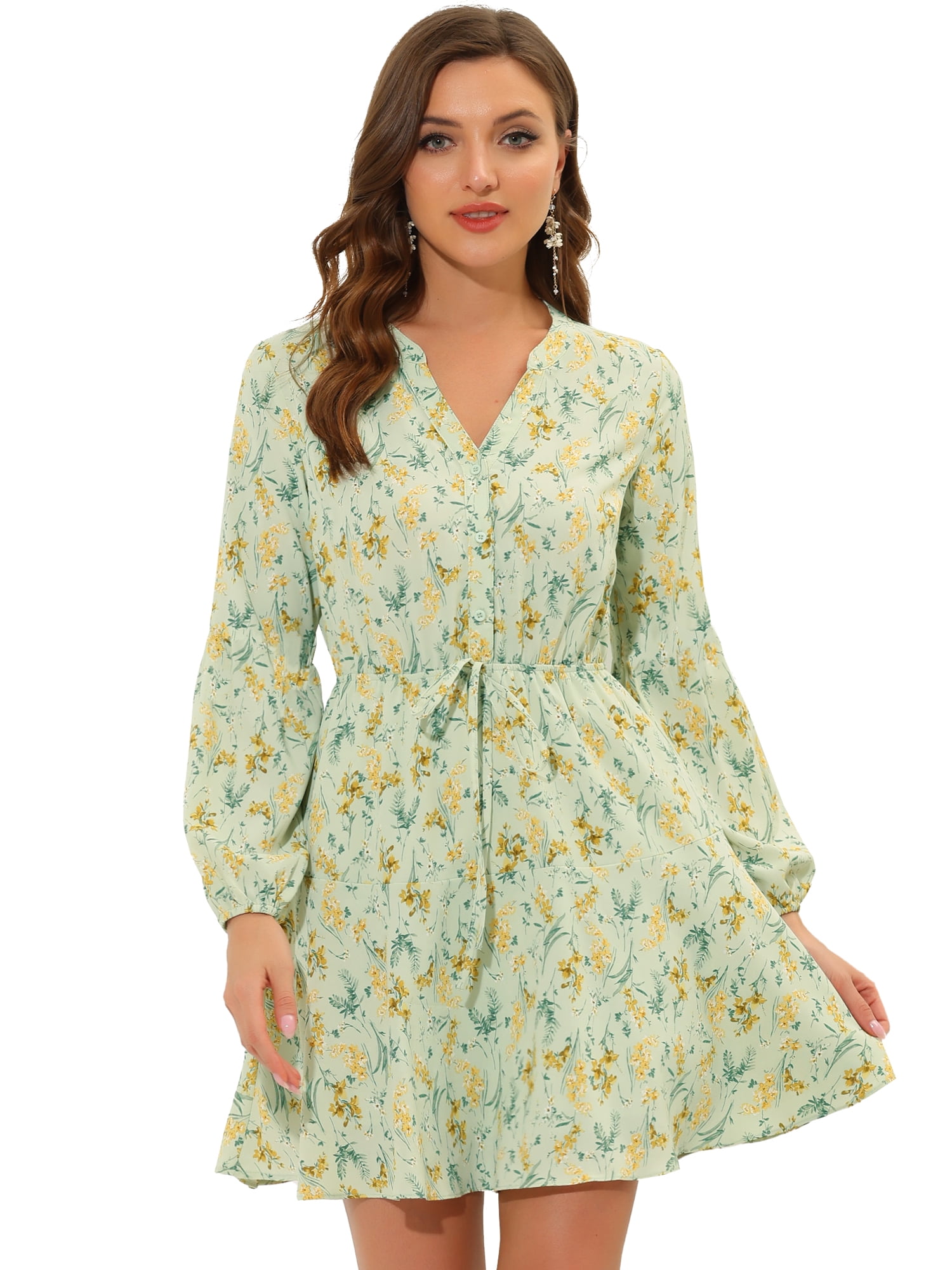 DARING DIVA V Neck Floral Print Elastic Waist Button Down Mini Dress XS ...