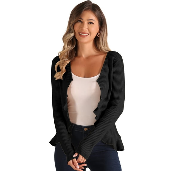DARING DIVA V Neck Long Sleeve Knit Ruffle Cardigan Shrugs XL Black ...