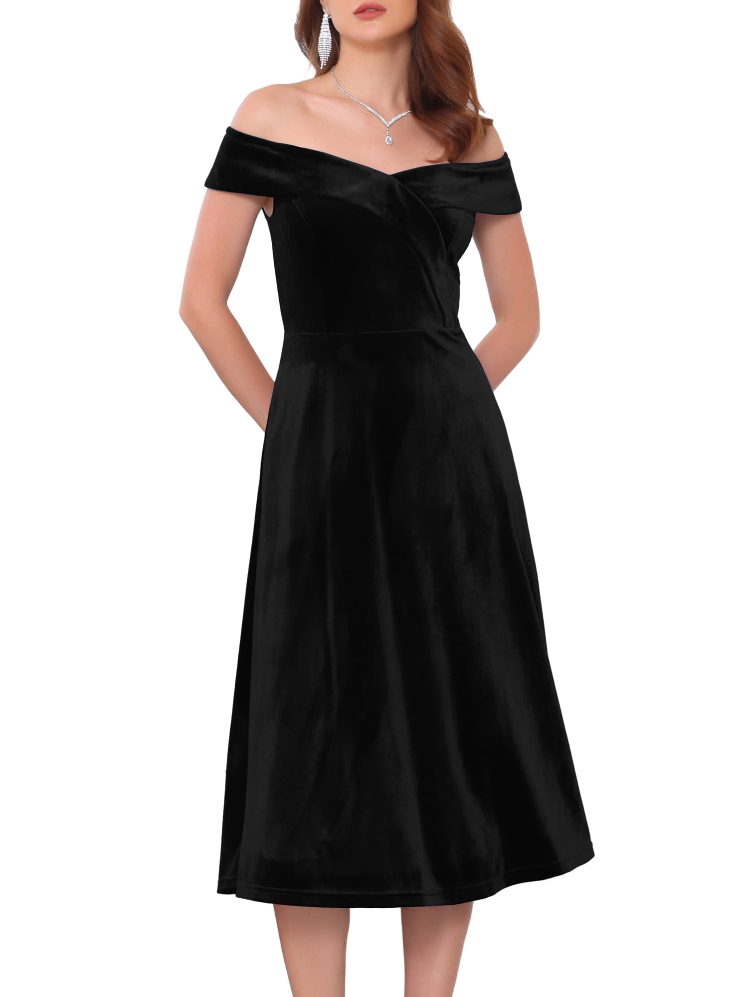 DARING DIVA Velvet Off the Shoulder Cocktail A-Line Dress L Black ...