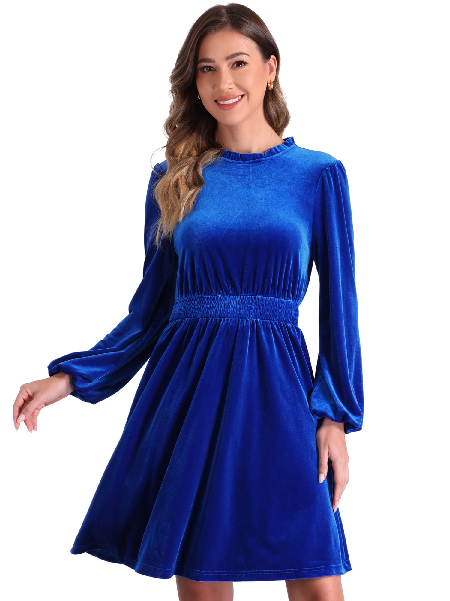DARING DIVA Velvet Smocked Waistline Wedding Guest Dress XS Blue ...