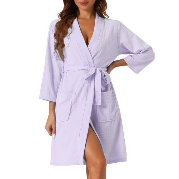 DARING DIVA Waffle Bathrobe Kimono Spa & Bath Mid-Length Robes M Purple ...