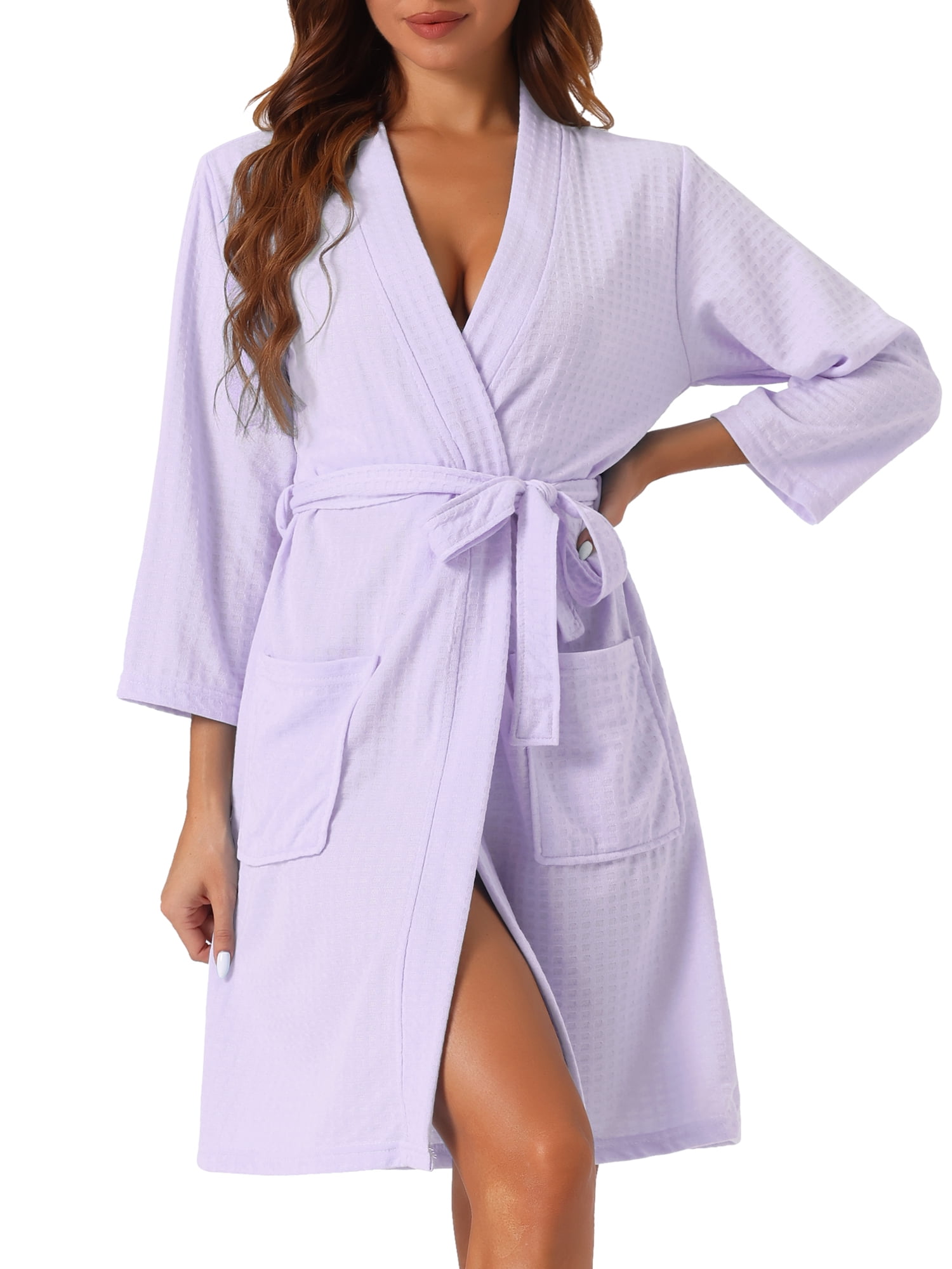 DARING DIVA Waffle Bathrobe Kimono Spa & Bath Mid-Length Robes S Purple ...