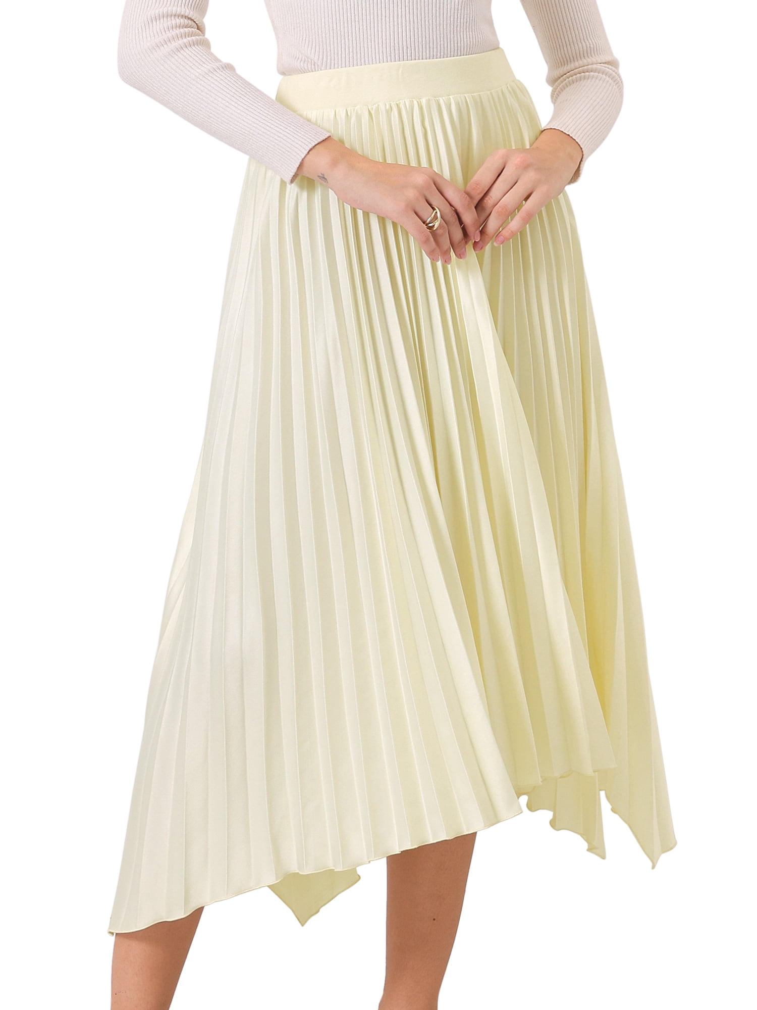 DARING DIVA Women Pleated A-Line High Waist Flared Midi Skirt M Light ...