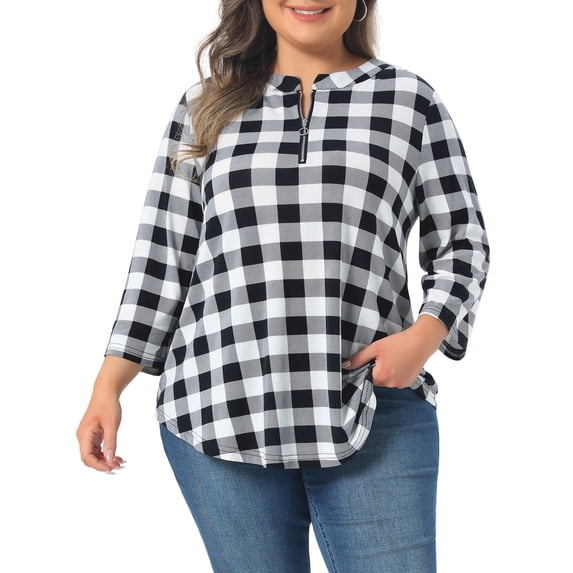 DARING DIVA Women' Plus Size 3/4 Sleeve Zip Up Floral Print V Neck ...