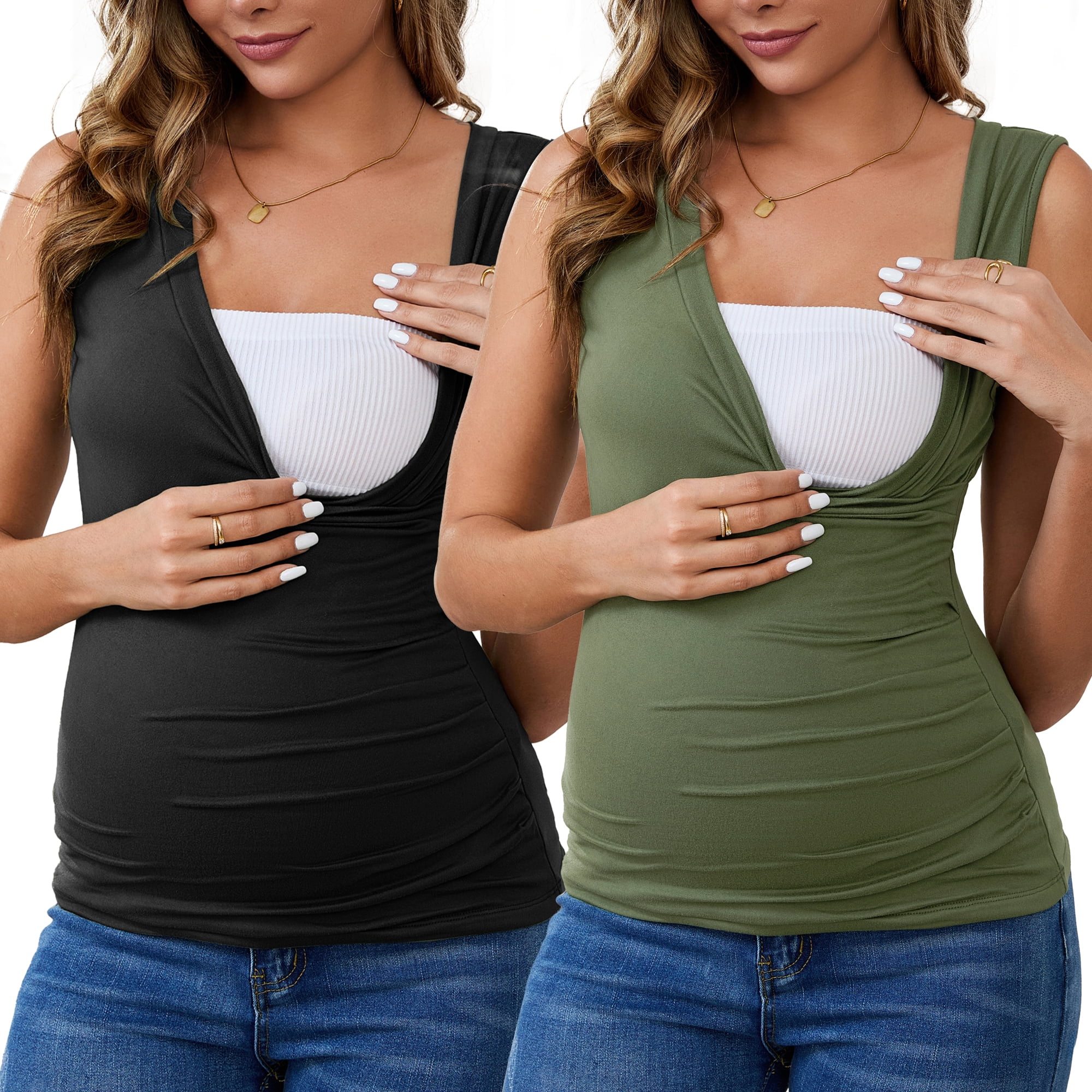 DARING DIVA Women's 2 Packs Wrap V-Neck Sleeveless Maternity Tank Tops ...