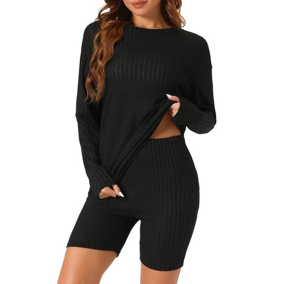 DARING DIVA Women's 2 Pcs Biker Shorts Lounge Sets Ribbed Knit Outfits Black XL - Walmart.com
