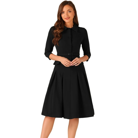 DARING DIVA Women's 2 Pcs Long Sleeve Jacket Pleated Skirt Suit Sets M Black - Walmart.com